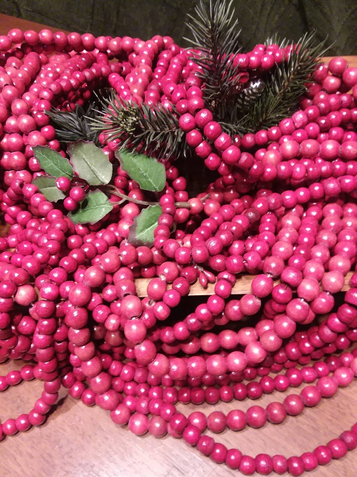 Vintage Christmas Decor 9 Ft. Red Wood Bead Garland Country - Etsy