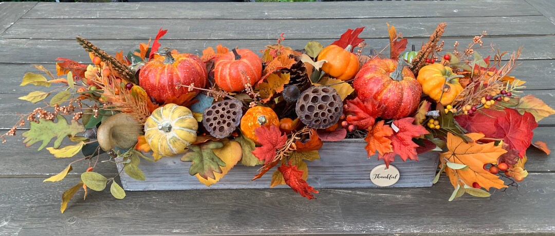 Pumpkin Centerpiece, Farmhouse Pumpkin Planter Box, Rustic Fall Foliage ...