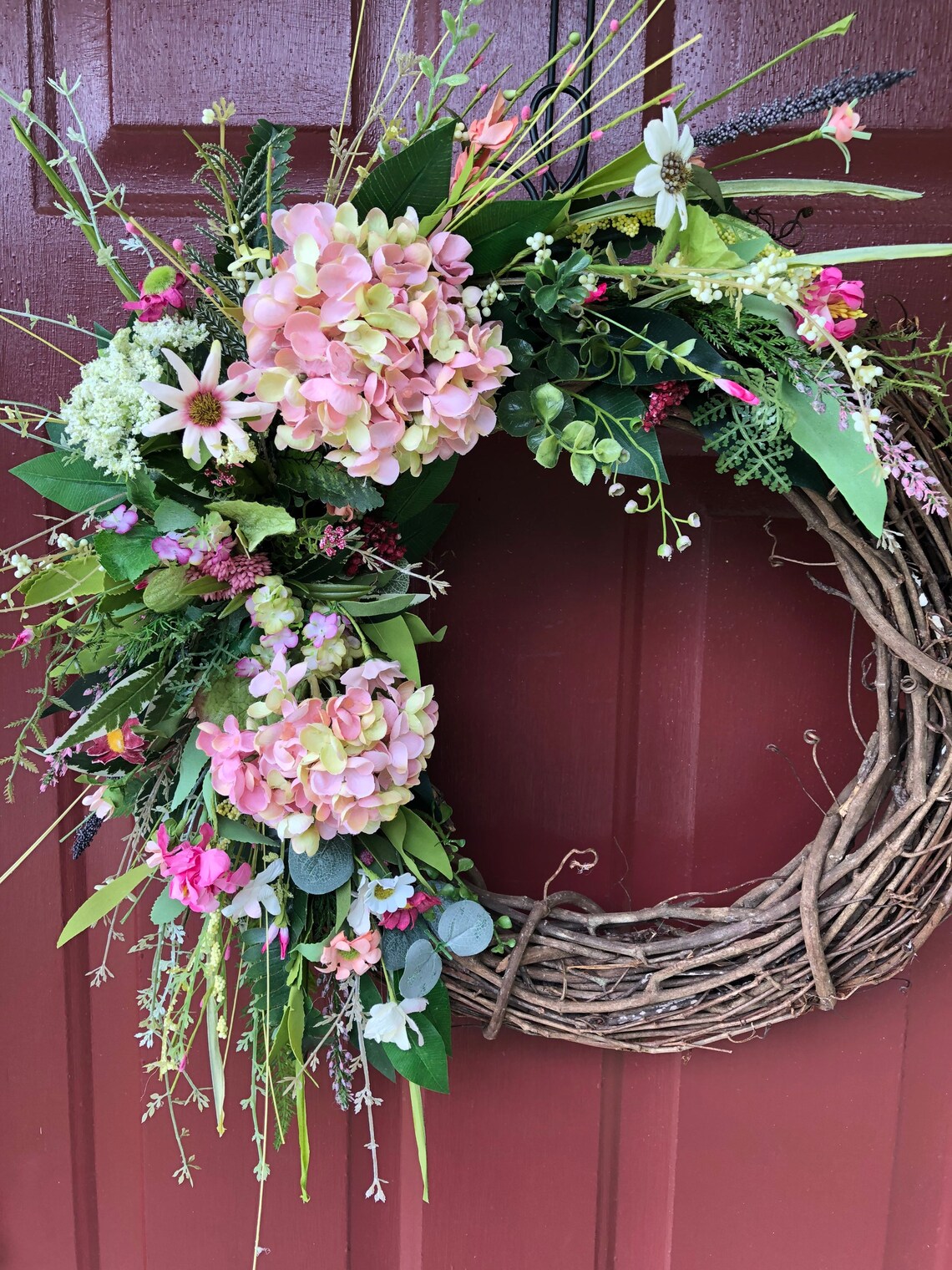 Pink Hydrangea Wreath Summer Wreath Wildflower Wreath All - Etsy