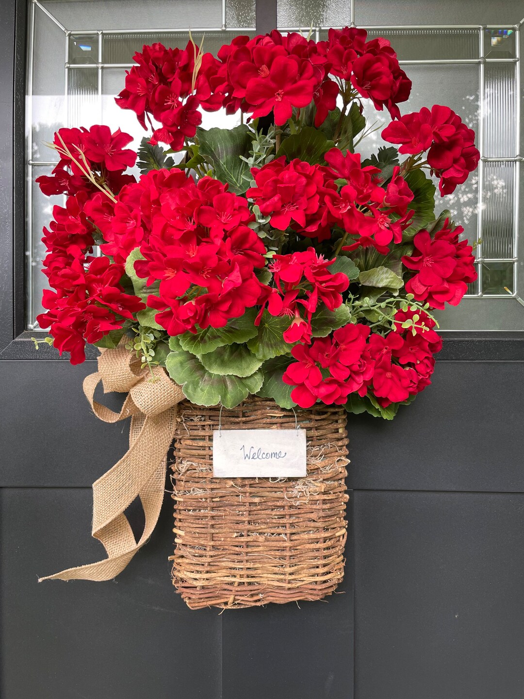 Red Geranium Basket, Summer Door, Summer Basket, Geranium Wreath - Etsy