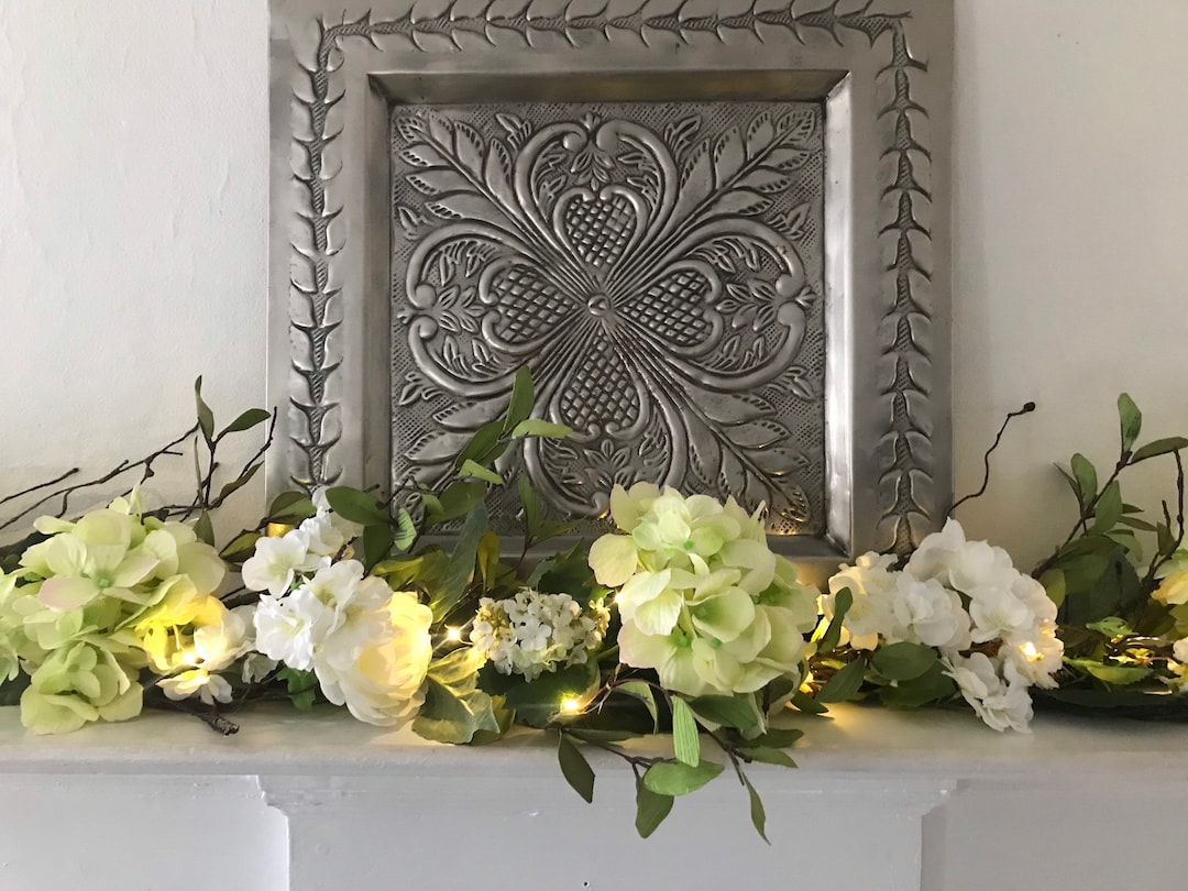 Hydrangea Mantle Garland, Spring Floral Decor, Cherry Blossom Garland ...