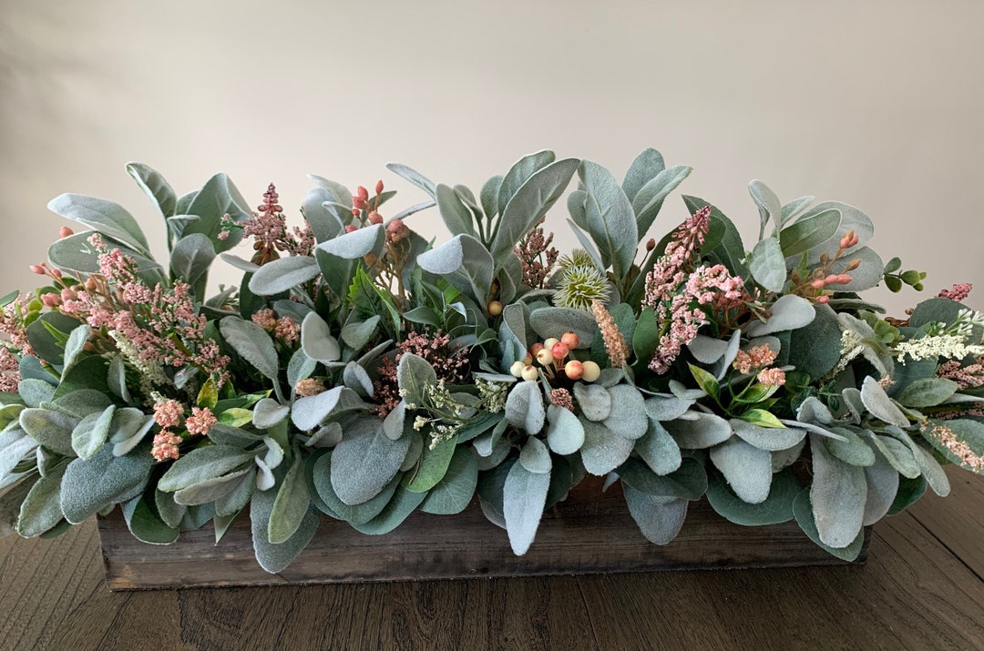 Lambs Ear Table Centerpiece, Farmhouse Planter Box Arrangement - Etsy