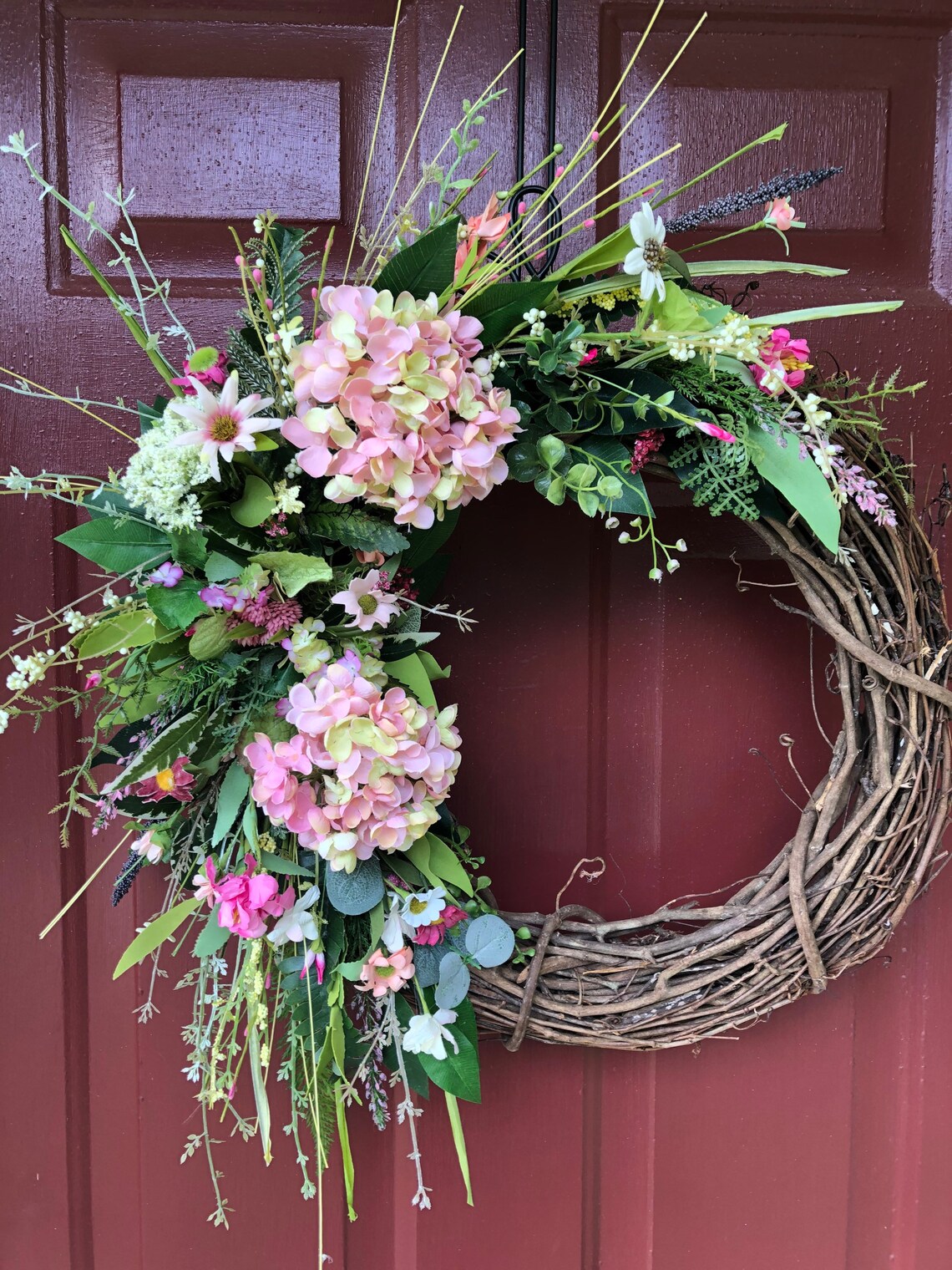 Pink Hydrangea Wreath Summer Wreath Wildflower Wreath All - Etsy