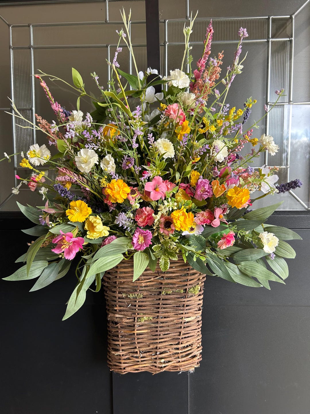 Farmhouse Basket, Wildflower Basket, Elegant Front Door Decor, Spring ...