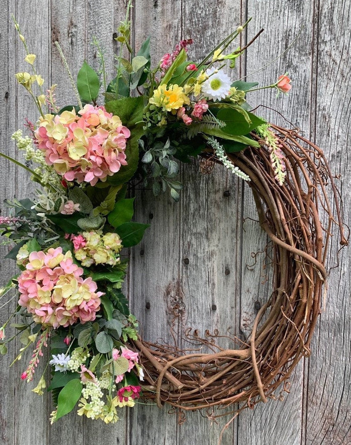 Pink Hydrangea Wreath Summer Wreath Wildflower Wreath All - Etsy
