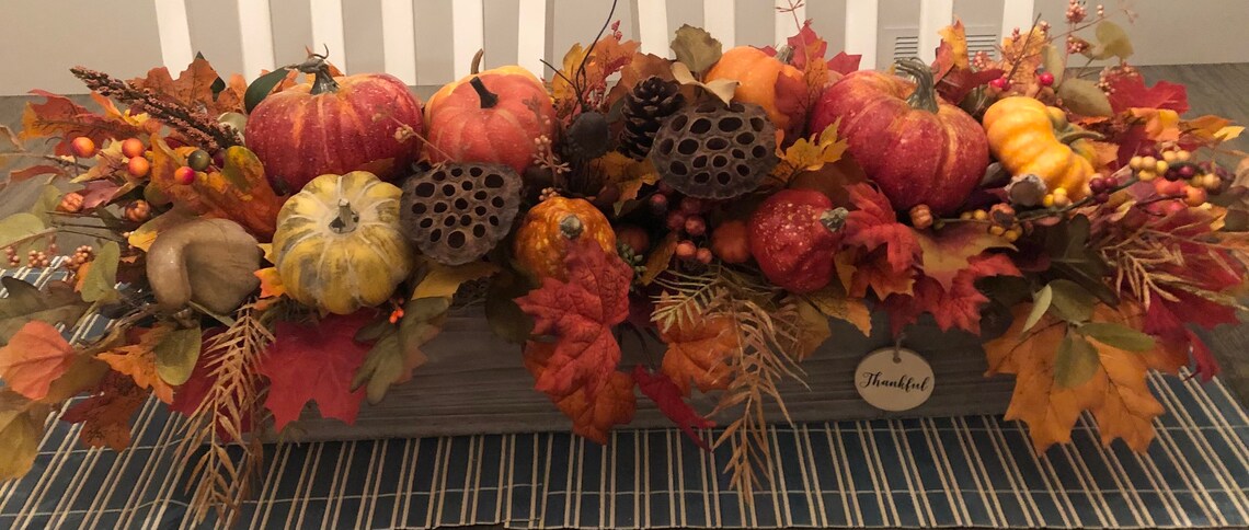 Pumpkin Centerpiece, Farmhouse Pumpkin Planter Box, Rustic Fall Foliage ...