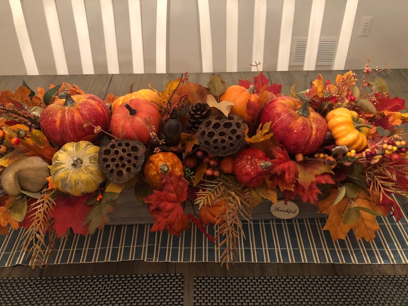 Pumpkin Centerpiece, Farmhouse Pumpkin Planter Box, Rustic Fall Foliage ...