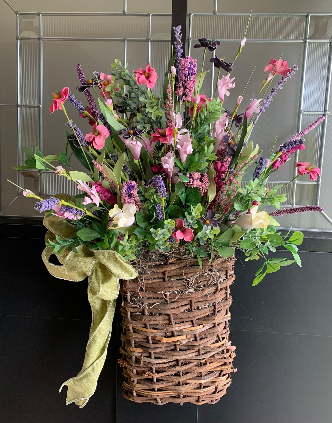 Spring Basket, Wildflower Basket, Farmhouse Lavender Front Door Decor ...
