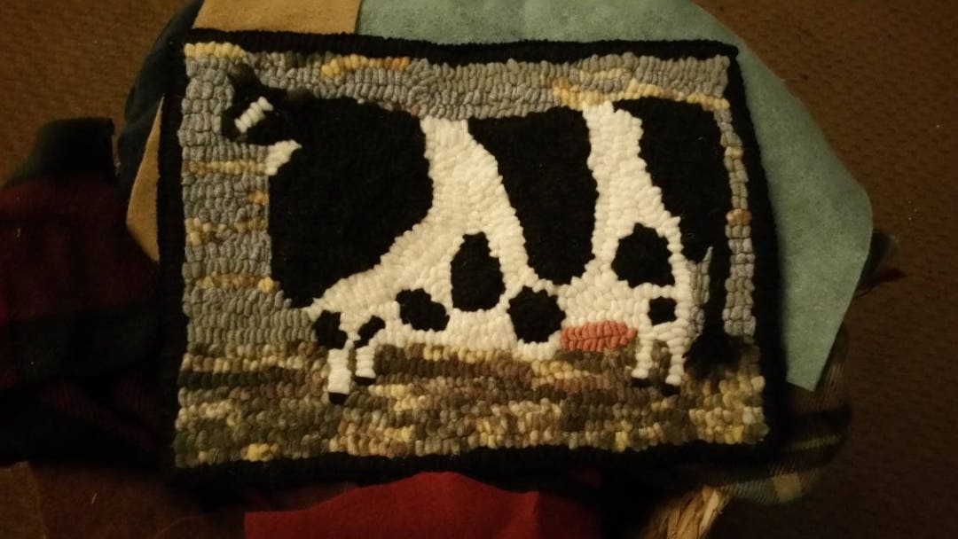 Hooked Rug Cow Sale Beaconhillcollect Cow Hooked Rug - Etsy
