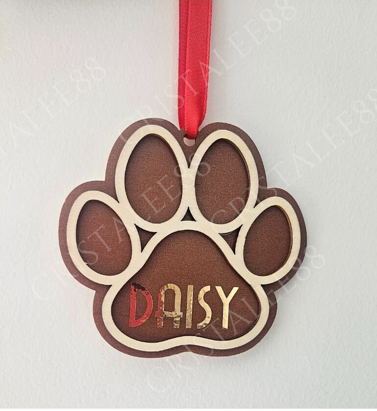 Personalized Wooden Dog Paw Print Ornament Christmas Ornament Pet ...