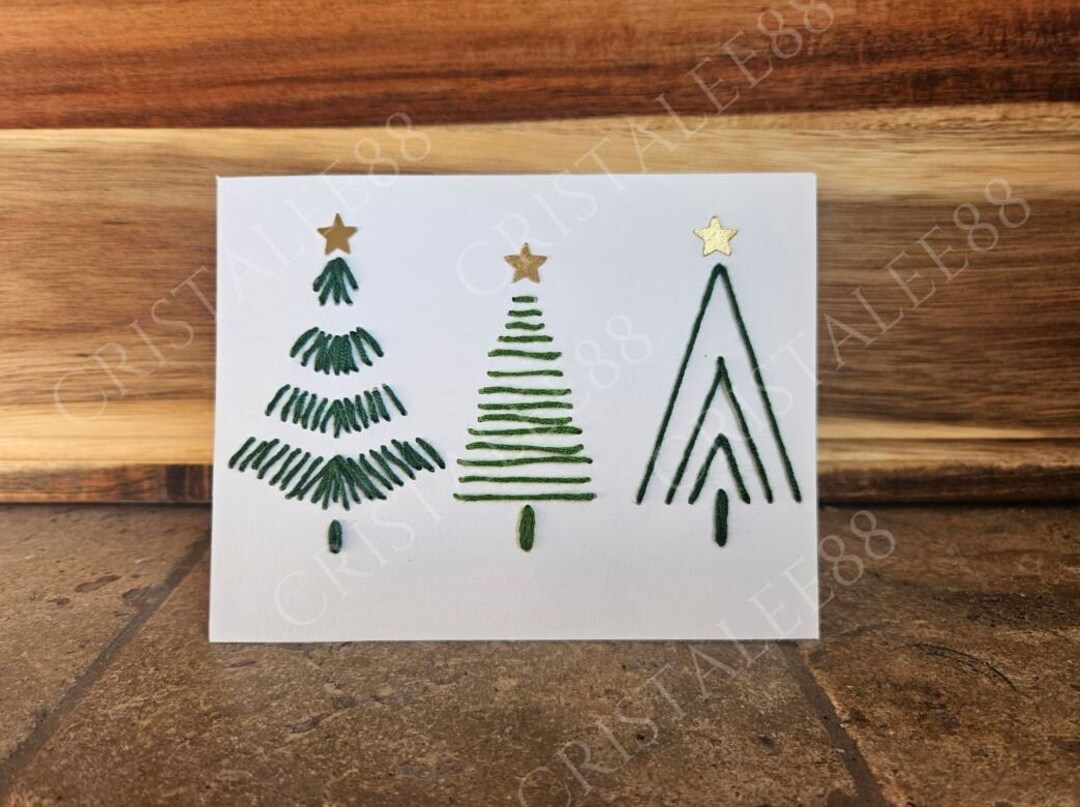 Embroidered Christmas Tree Card: Holiday Card (blank Inside) - Etsy