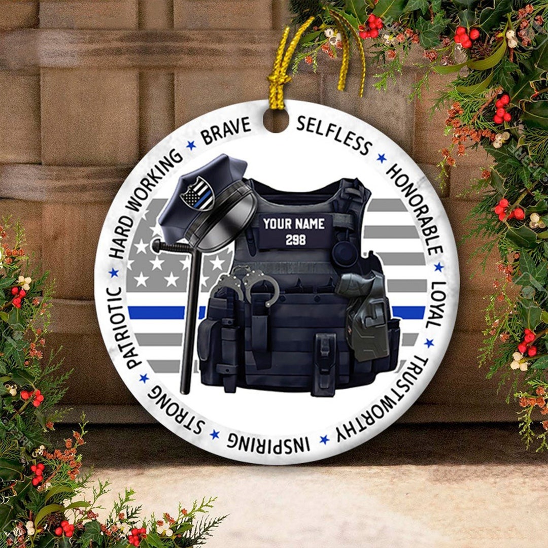 Personalized Police Circle Ornament, Police Christmas Ornament, Police ...