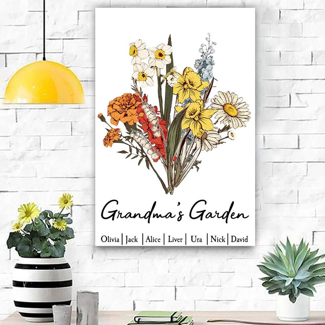 Custom Grandma's Garden Poster Canvas , Personalized Birth Flower ...