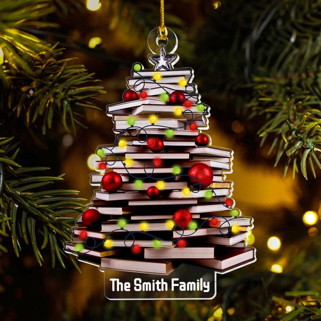 Personalized Christmas Book Tree Ornament 2D Book Lover - Etsy
