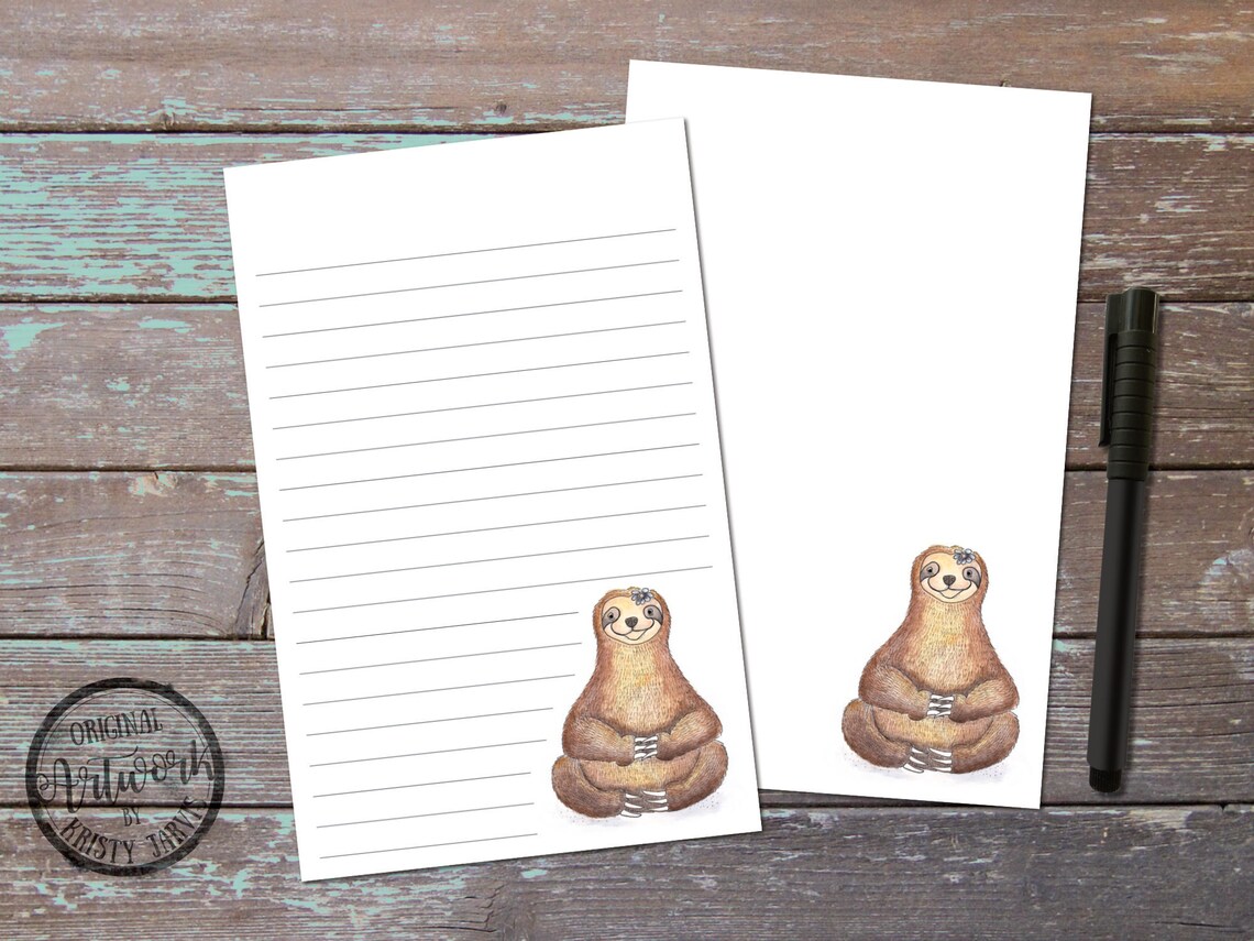 Sloth Printable Stationary Animal Letter Writing Paper Instant Download ...