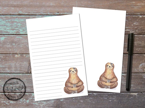 Sloth Printable Stationary Animal Letter Writing Paper | Etsy