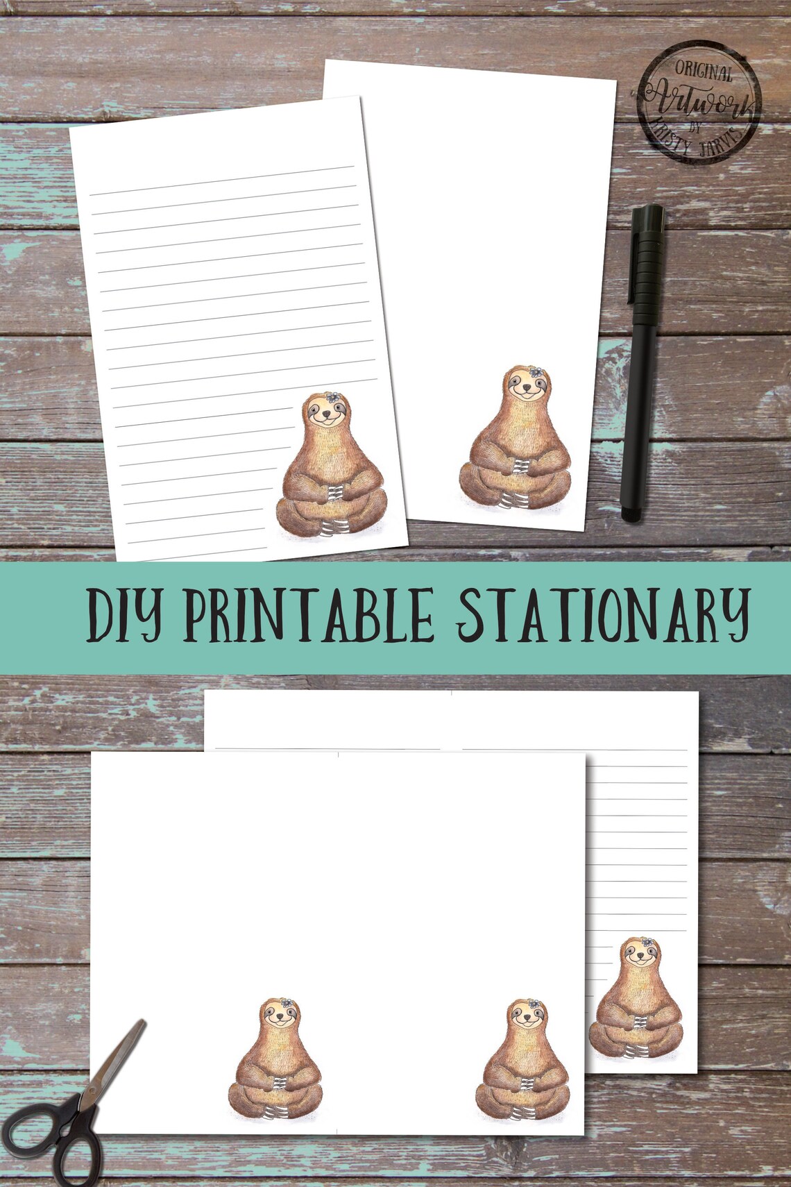 Sloth Printable Stationary Animal Letter Writing Paper Instant Download ...
