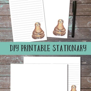 Sloth Printable Stationary Animal Letter Writing Paper Instant Download ...