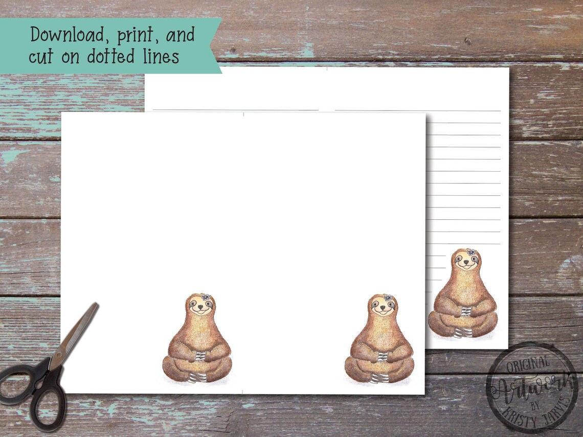 Sloth Printable Stationary Animal Letter Writing Paper Instant Download ...
