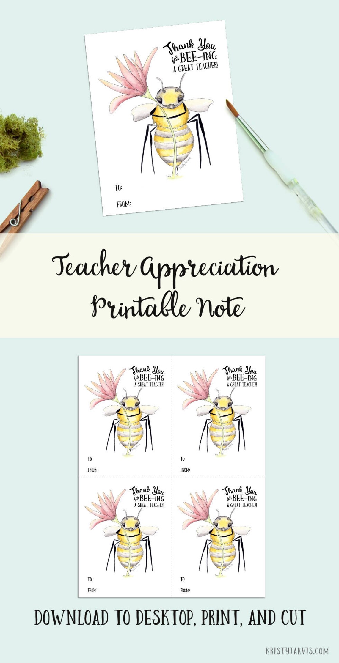 Teacher Appreciation Printable Thank You Bee Card Teacher - Etsy