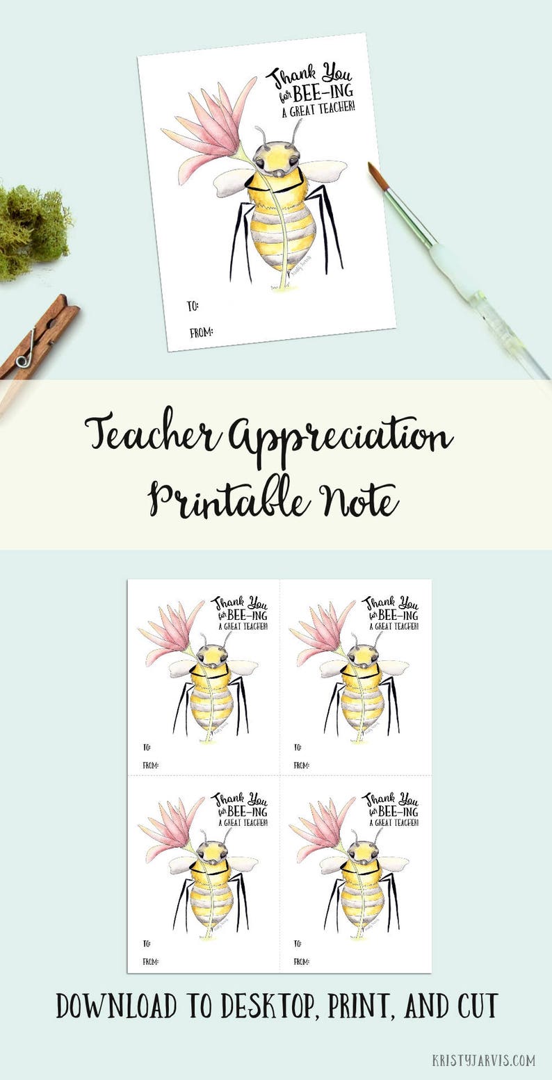 Teacher Appreciation Printable Thank You Bee Card Teacher - Etsy