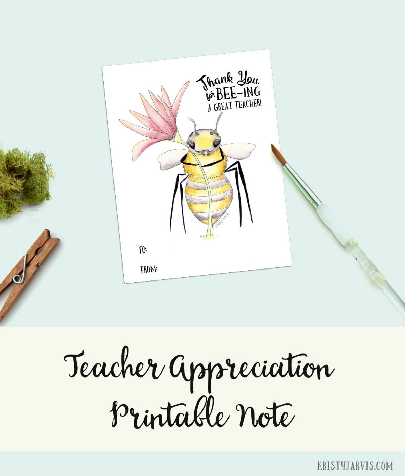 Teacher Appreciation Printable Thank You Bee Card Teacher - Etsy