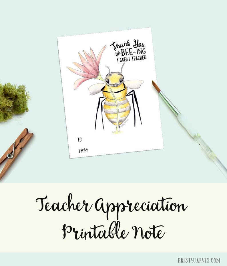Teacher Appreciation Printable Thank You Bee Card Teacher - Etsy