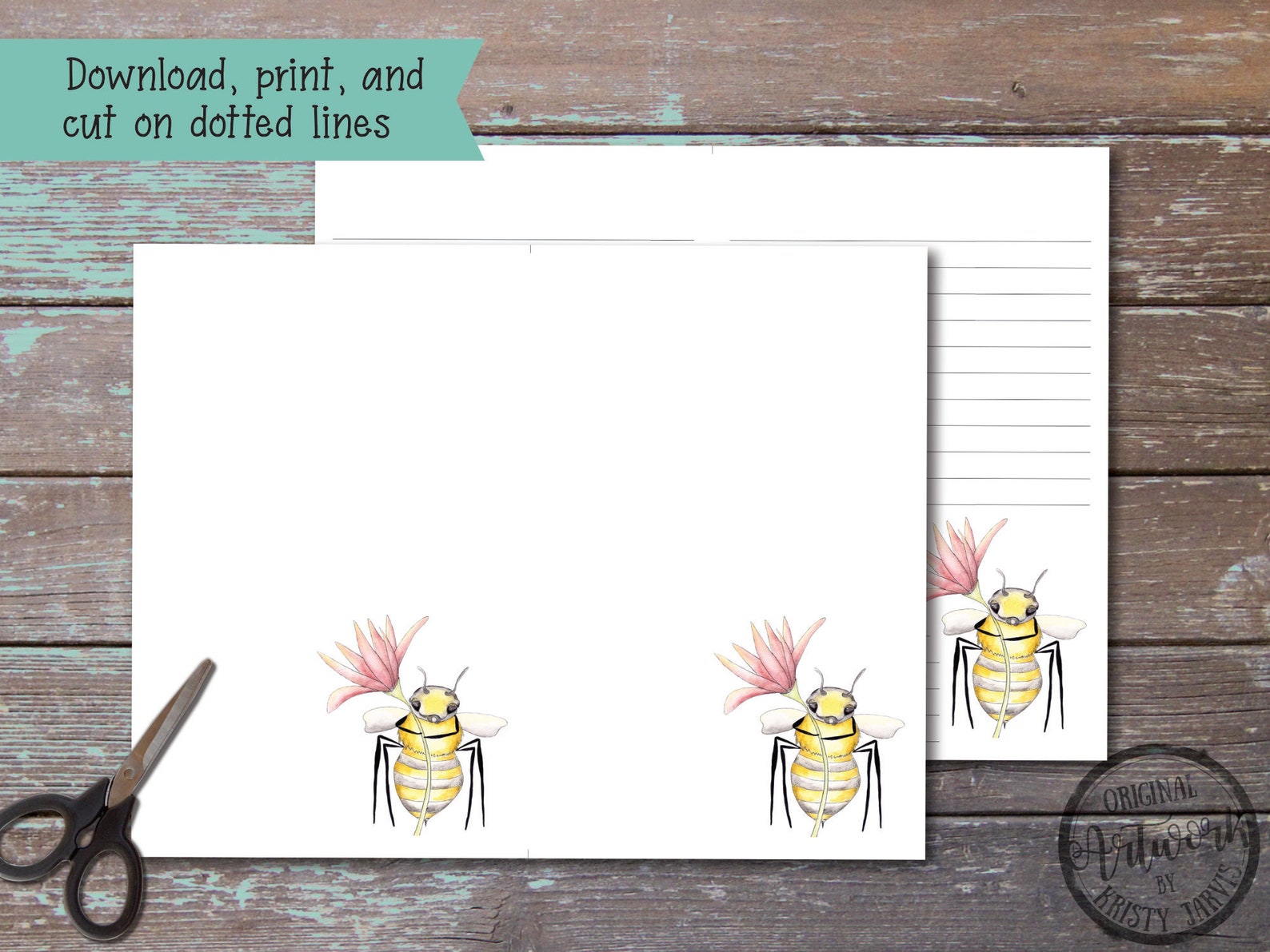 Printable Bee Stationary Floral Letter Writing Paper Instant - Etsy