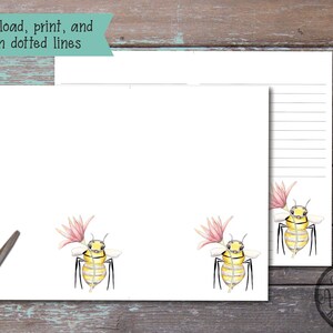 Printable Bee Stationary Floral Letter Writing Paper Instant Download ...