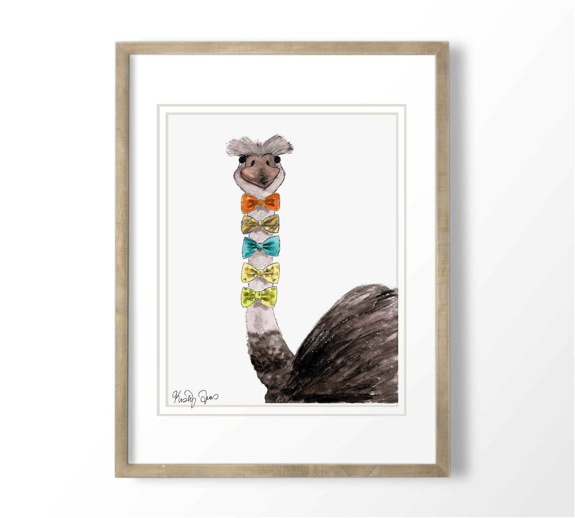 Ostrich Watercolor Dapper Animal Art Print for Office or Boy's Nursery ...
