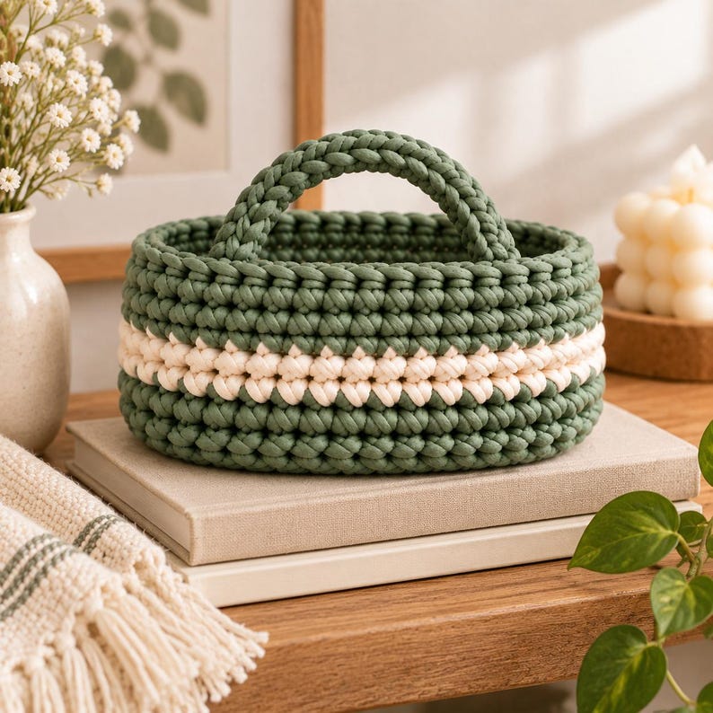 Crochet Basket Pattern PDF, Chunky Storage Design With Handles and ...