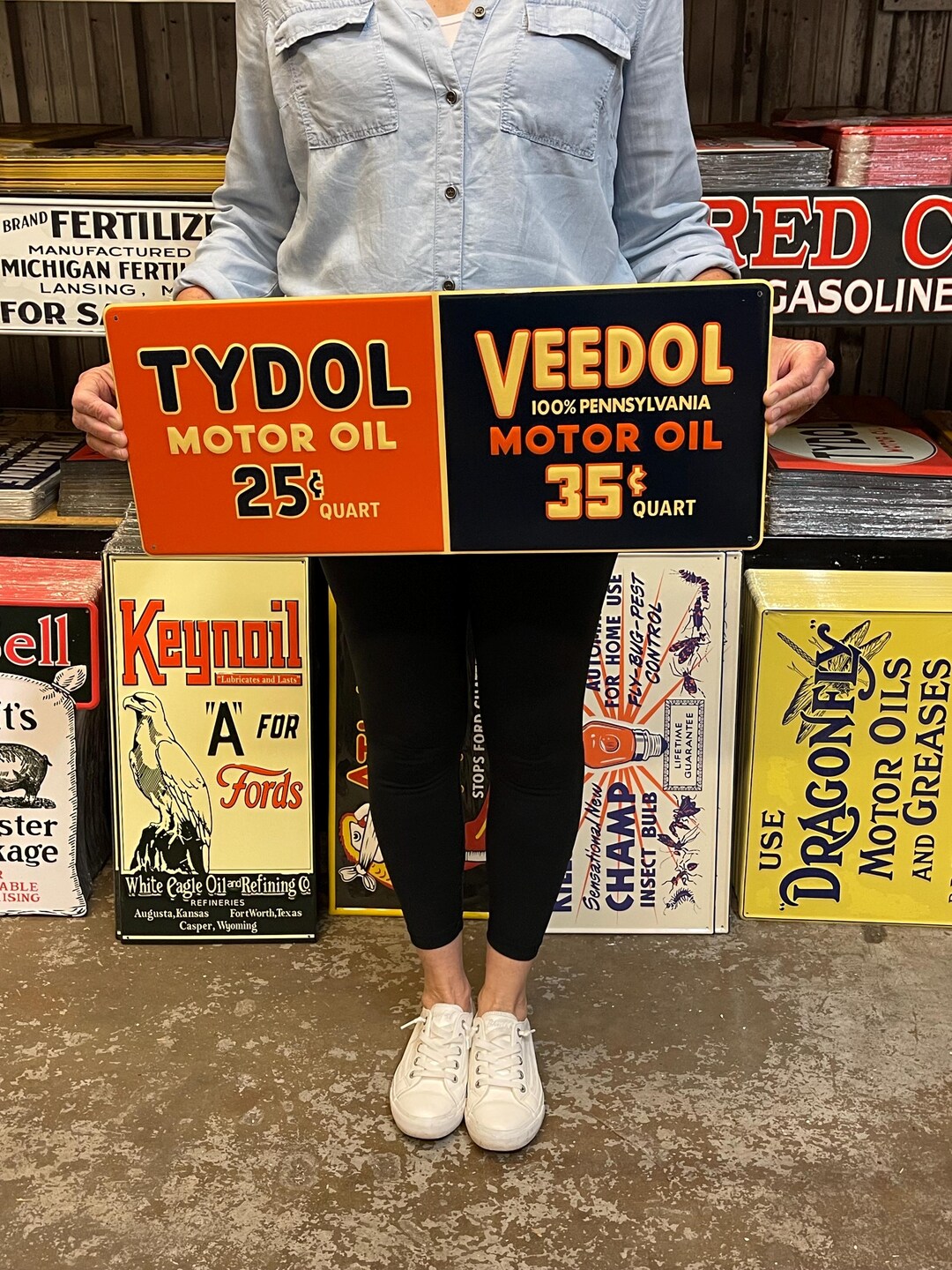 Vintage Antique Style Sign Tydol Veedol Motor Oil Embossed Steel Made ...