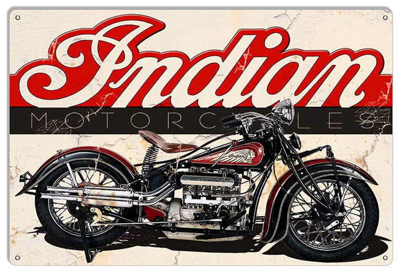 VINTAGE ANTIQUE Style Metal Sign Indian Motorcycle 12x18 - Etsy