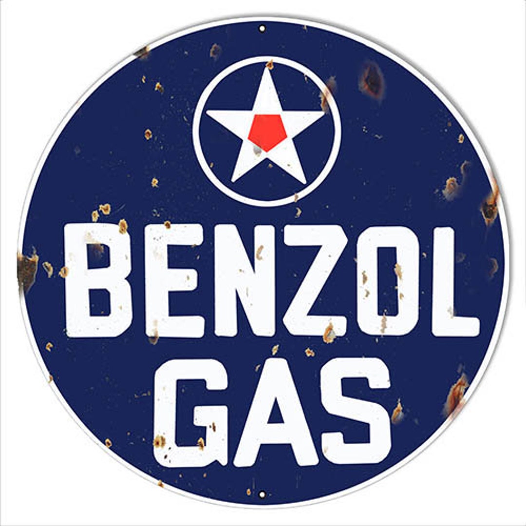 VINTAGE ANTIQUE Style Metal Sign Benzol Motor Oil Gas 24" Round - Etsy