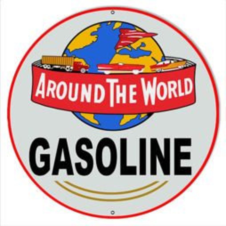 VINTAGE ANTIQUE Style Metal Sign Around World Gasoline - Etsy