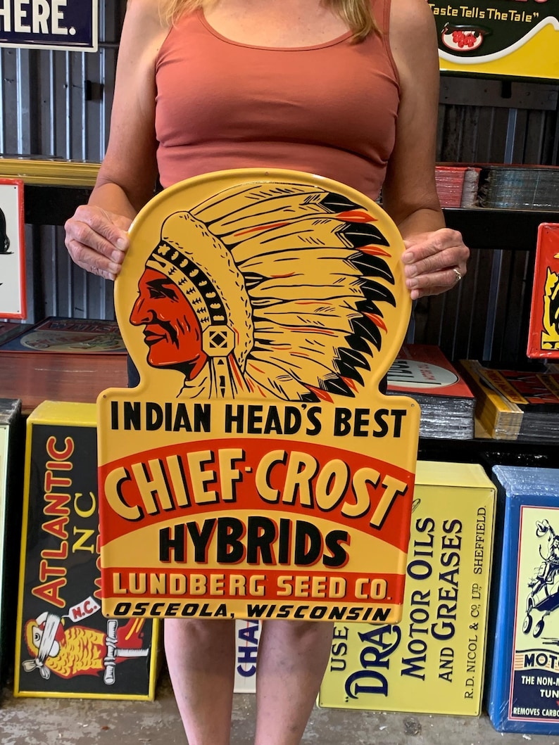 Vintage Antique Style Sign Chief Crost Hybrid Seeds Wisconsin 16" X 23 ...