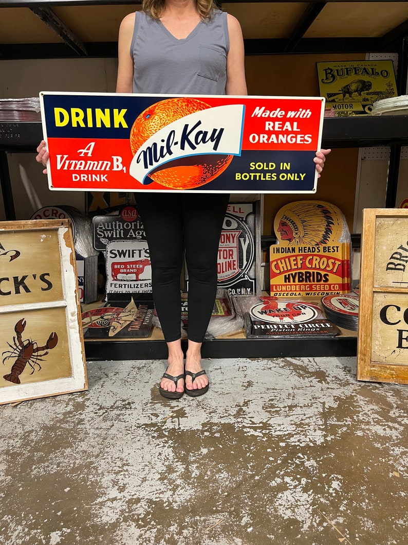 Vintage Style Metal Sign Mil Kay Soda Beverage Orange 36" X 12" - Etsy