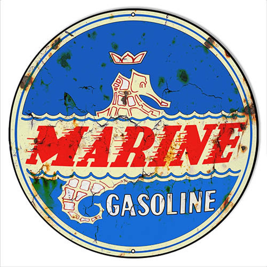 VINTAGE ANTIQUE Style Metal Sign Marine Gasoline 24" Round - Etsy