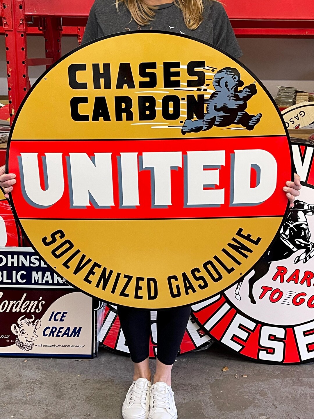 Antique Vintage Style Sign United Chase Carbon Gasoline HEAVY Steel Not ...