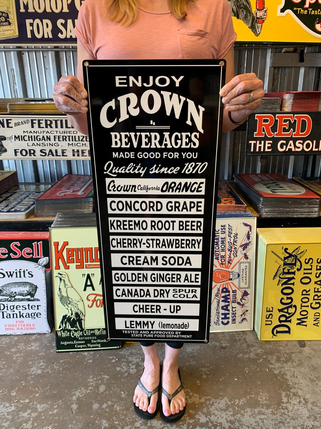 Vintage Antique Style Soda Sign Crown Beverages Menu Board 30x12 Made ...