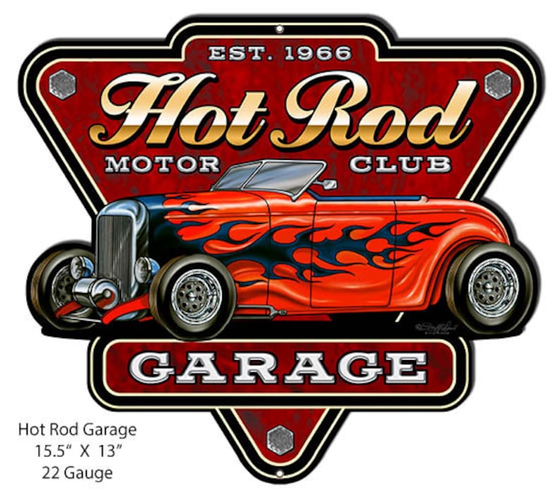 VINTAGE ANTIQUE Style Metal Sign Hot Rod Garage 13x15 - Etsy