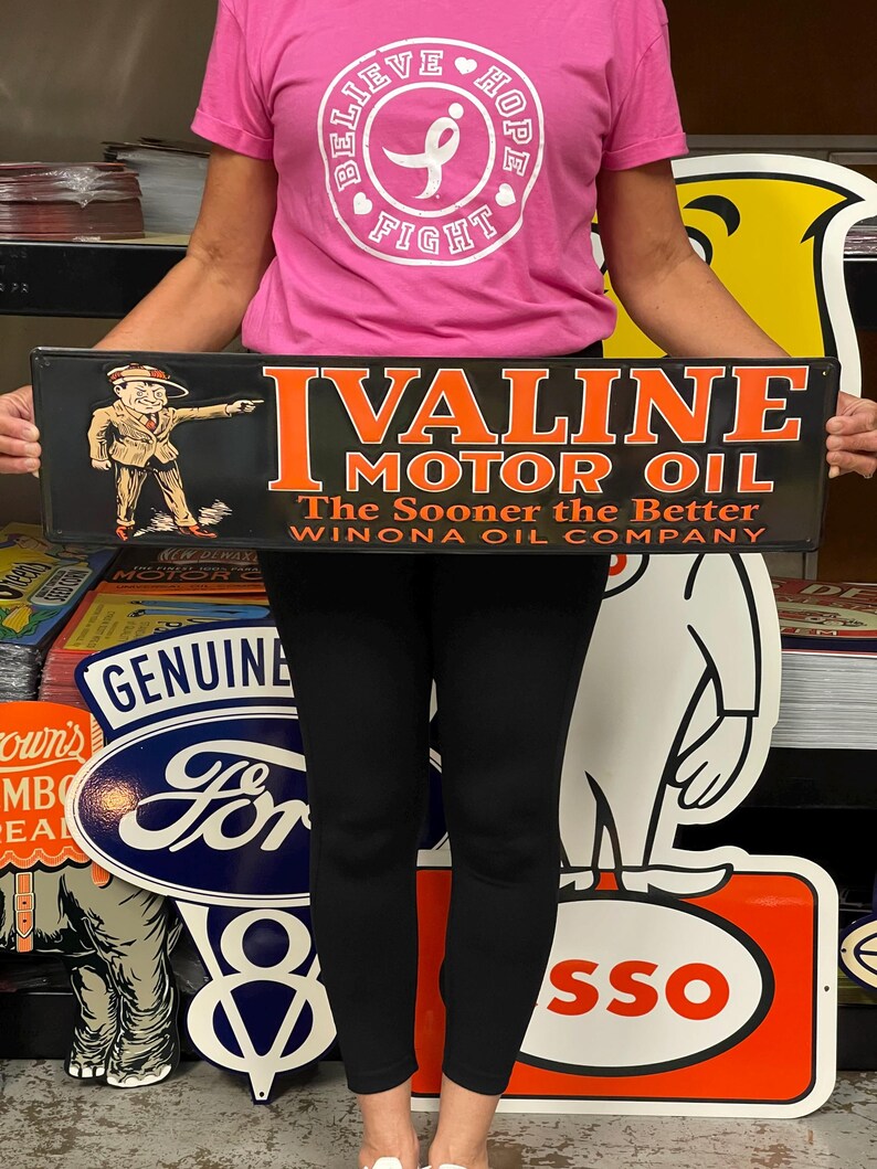 Vintage Antique Style Embossed Metal Sign Ivaline Motor Oil Winona Oil ...