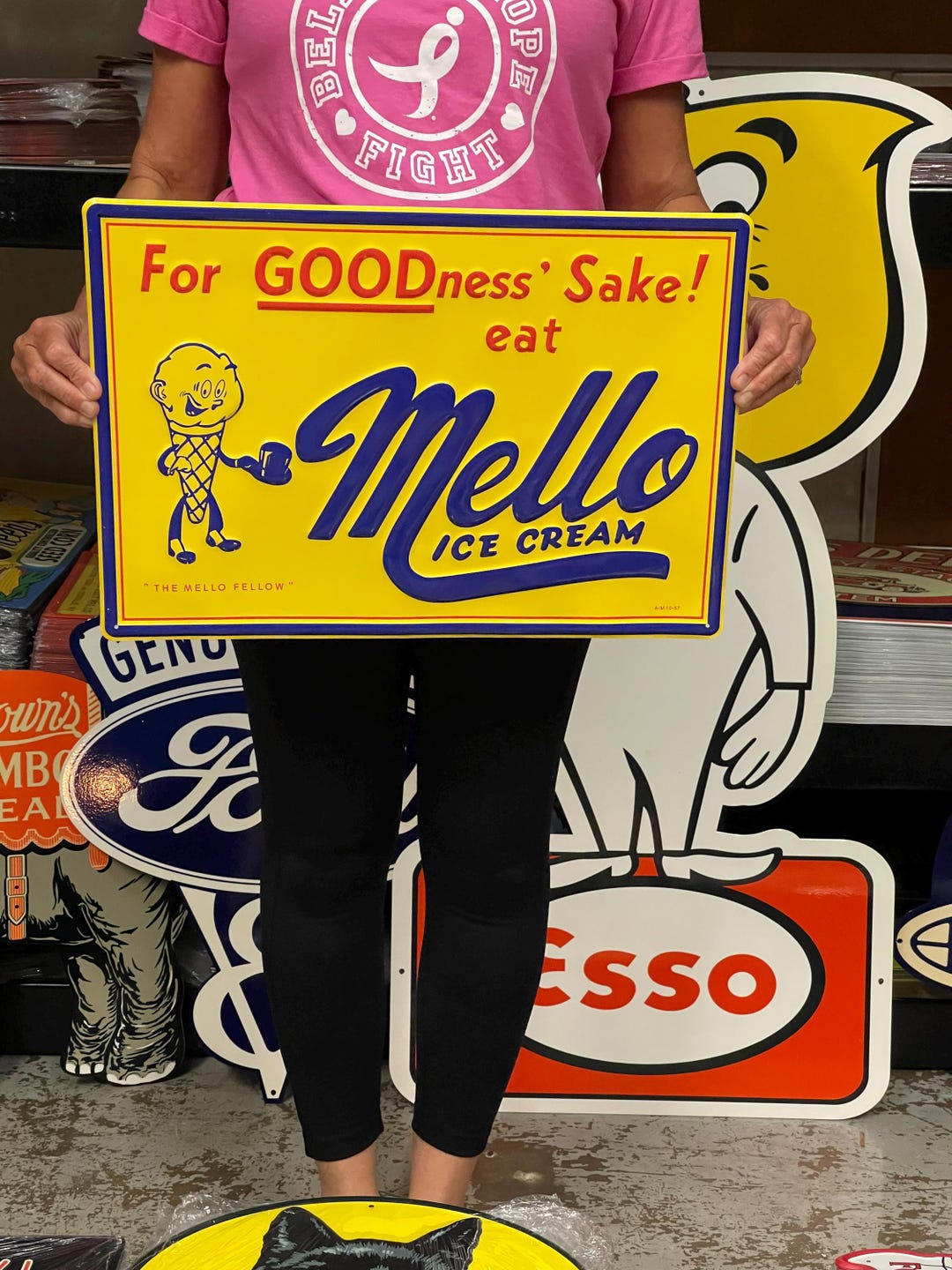 Vintage Antique Style Embossed Metal Sign Ice Cream Mello Man Made in ...