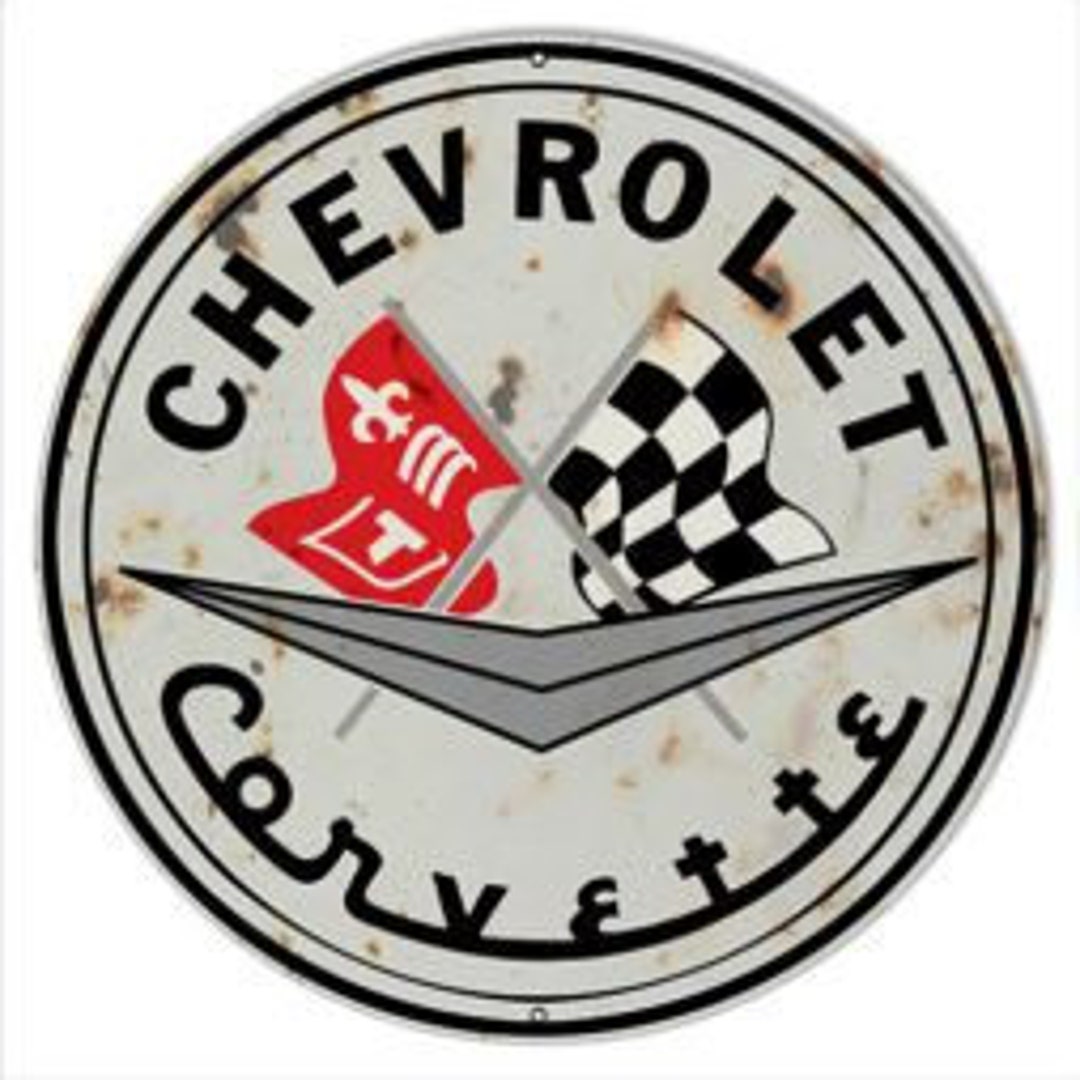 VINTAGE ANTIQUE Style Metal Sign Corvette Chevrolet 24" Round - Etsy
