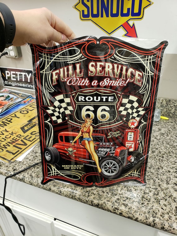 Vintage Style Metal Sign Pinup Route 66 Hot Rod Texaco | Etsy