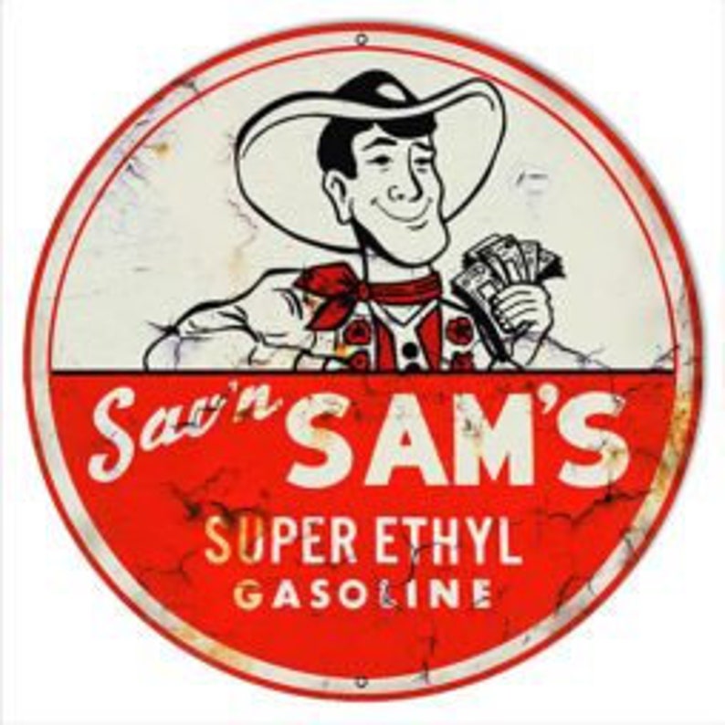 VINTAGE ANTIQUE Style Metal Sign Sams Ethyl Gasoline 24 - Etsy