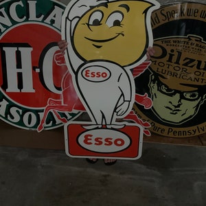 Antique Vintage Old Style Steel Sign Esso Oil Drop Boy NOT Porcelain ...