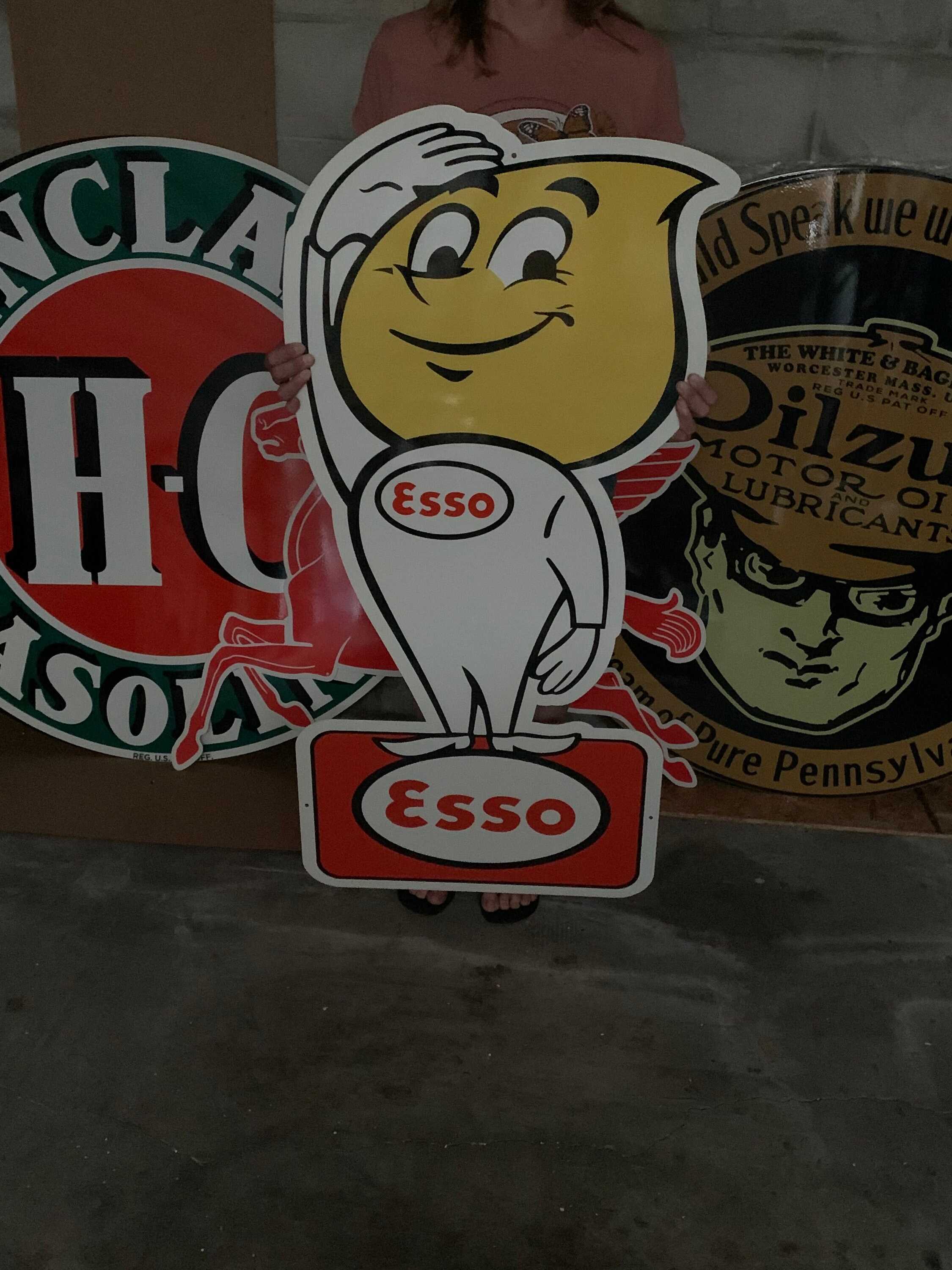 Antique Vintage Old Style Steel Sign Esso Oil Drop Boy NOT Porcelain ...