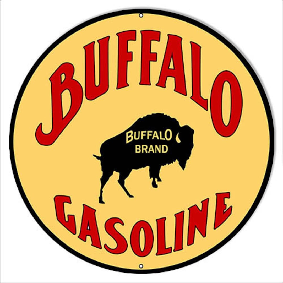 VINTAGE ANTIQUE Style Metal Sign Buffalo Gasoline 24" Round - Etsy