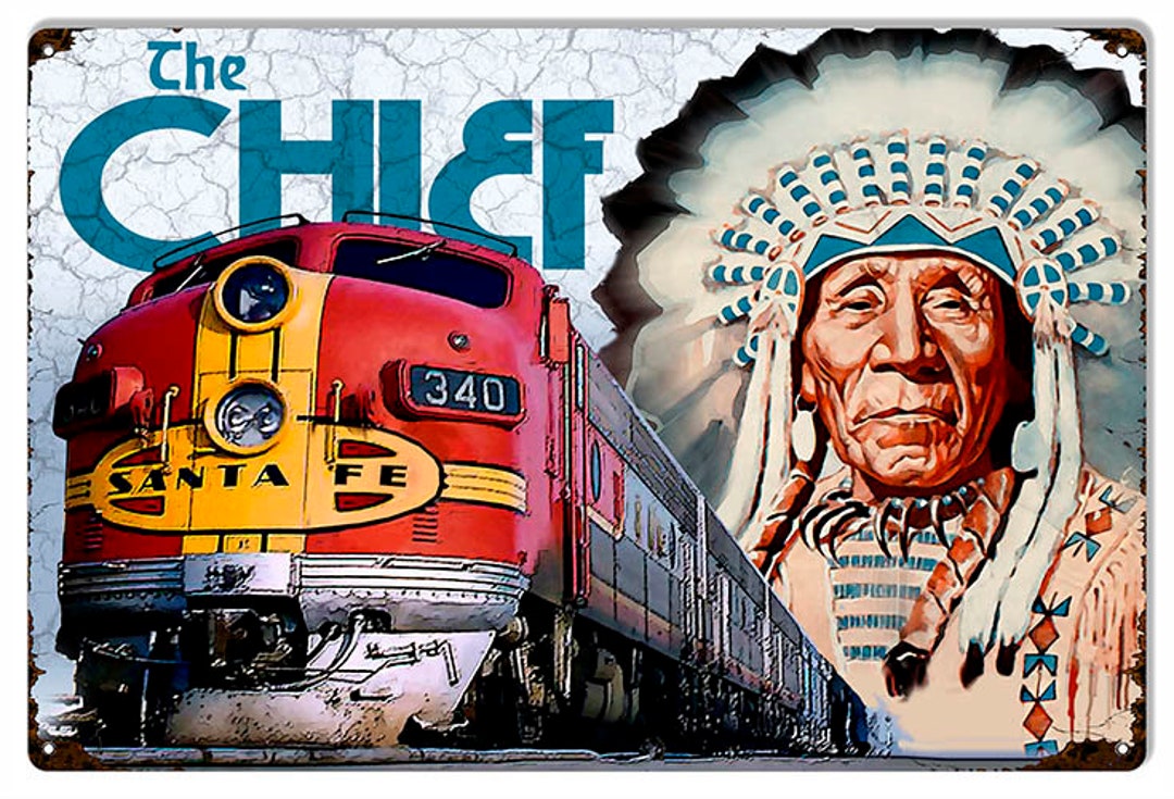 VINTAGE ANTIQUE Style Metal Sign Chief Santa Fe Railroad 16x24 - Etsy